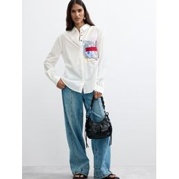 Desigual Blouse female size M Pastel blue / Cherry red / Black / White