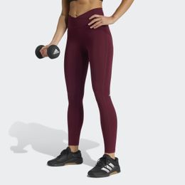 Damen Trainingstights "3-STREIFEN STUDIO ALL ME 7/8 X-OVER LEGGINGS", rot, Gr. M, adidas Performance, Obermaterial: 80% Polyester, 20% Elasthan, Hosen