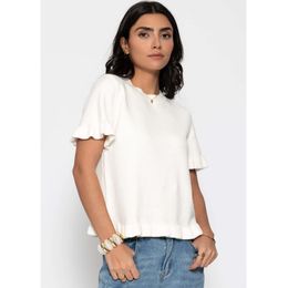 SASSYCLASSY Kurzarm-Pullover mit Volants in Offwhite | Gr.: L