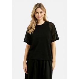 Milano Italy Damen Rundhalspullover, schwarz, Gr. M, unifarben, Strick, Material: 44% Leinen, 31% Baumwolle, 25% Polyamid, Pullover, mit