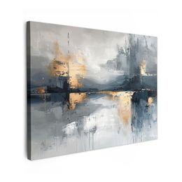 OnlyWow Leinwand Bilder Abstrakte Kunst gold grau | Gr.: 150 x 100 cm