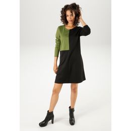 Aniston CASUAL Damen Jerseykleid, bunt, Gr. 42, unifarben mit Farbeinsatz, Milano Rib, Obermaterial: 65% Viskose, 31% Polyester, 4% Elasthan,