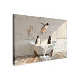 OnlyWow Leinwand Bilder Pinguine | Gr.: 30 x 20 cm