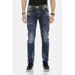 Cipo & Baxx CIPO & BAXX Herren Regular-fit-Jeans "DENIM", blau, Gr. 30, unifarben, 99% Baumwolle, 1% Elasthan, Jeans, bequeme Jeans mit breiten Ziern&auml;hten, CD593