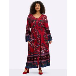 Damen Maxikleid "Kleid", rot, Gr. 52, sheego by Joe Browns, gebl&uuml;mt, gemustert, 100% Viskose, Besatz:100% Baumwolle, Kleider