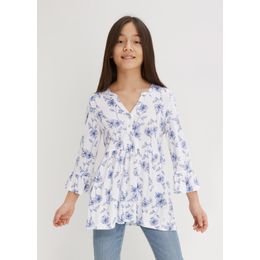 bonprix M&auml;dchen Longtunika, wei&szlig;, Gr. 128, Obermaterial: 50% Baumwolle, 50% Viskose, Tuniken, eleganter Look, Regular Fit, 3/4-&Auml;rmel, mit Alloverprint