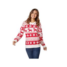 TecTake Winterlicher Strickpullover in wei&szlig;er und roter Farbe, rot | Gr.: L