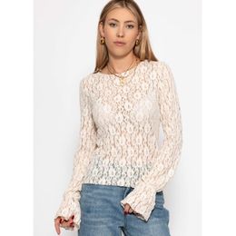 SASSYCLASSY Spitzenshirt mit Volants&auml;rmel Set in Schwarz-Creme | Gr.: L