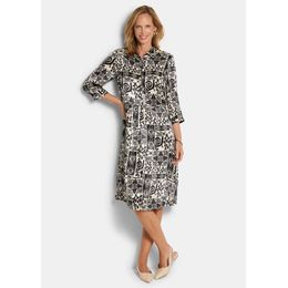 GOLDNER Kurzgr&ouml;&szlig;e: Viskosekleid mit Bicolor-Print in stein / schwarz / gemustert | Gr.: 25