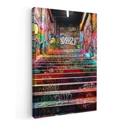 OnlyWow Leinwand Bilder Bunte Treppe | Gr.: 20 x 30 cm