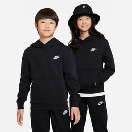 Nike Sportswear Jungen Kapuzensweatshirt "K NSW CLUB FLC HDY LBR", schwarz-wei&szlig;, Gr. XS, unifarben, angeraute Sweatware, Obermaterial: 80% Baumwolle,