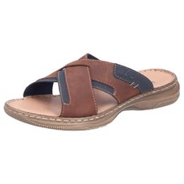 Rieker Herren Pantolette, Gr. 41, braun, Leder, Lederimitat, unifarben mit Farbeinsatz, Schuhe, Sommerschuh, Strandschuh, Urlaubsschuh mit