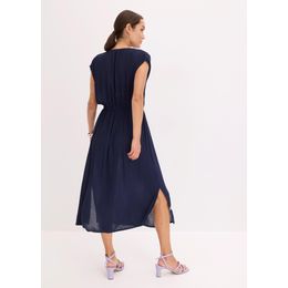 bonprix Damen Midikleiddunkelblau, natur, Gr. 44, Obermaterial: 100% Viskose. Futter: 100% Viskose, Kleider, aus Viskose, mit feiner Stickerei,