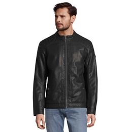 Tom Tailor Herren Lederimitatjacke, schwarz, Gr. S, unifarben, Web, Obermaterial: 100% Polyester, Jacken, mit Stehkragen