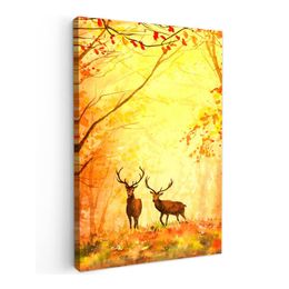 OnlyWow Leinwand Bilder Herbsthirsche | Gr.: 20 x 30 cm