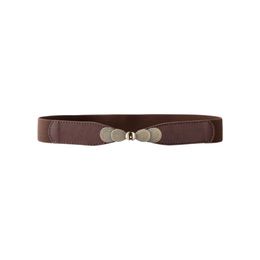 bonprix Damen Stretchg&uuml;rtel, braun, Gr. 115, kontrastfarbene Details, unifarben, Lederimitat, G&uuml;rtel, mit wundersch&ouml;nem Metall-Verschluss