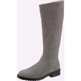Heine Damen Stiefel, Gr. 40, grau, Leder, Rindsleder, Veloursleder, Schuhe