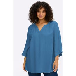 sheego Damen Longbluse, blau, Gr. 52, unifarben, 100% Viskose, Blusen
