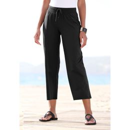 Damen 7/8-Strandhose, schwarz, Gr. 56, BEACHTIME BY LASCANA, Jersey, Obermaterial: 95% Baumwolle, 5% Elasthan, Hosen, aus weichem Jersey, Wide-Leg,