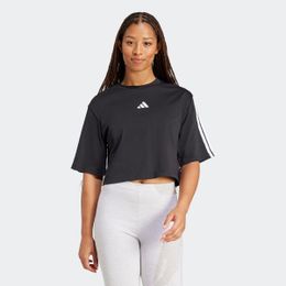 Damen T-Shirt "ESSENTIALS 3-STREIFEN COTTON LOOSE", schwarz-wei&szlig;, Gr. XL, adidas Sportswear, Obermaterial: 100% Baumwolle, Shirts, mit