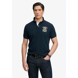 Superdry Herren Poloshirt "CREST POLO", blau, Gr. XL, bedruckt, Single Jersey, Obermaterial: 100% Baumwolle, Shirts, mit Markenlabel, aus Baumwolle,
