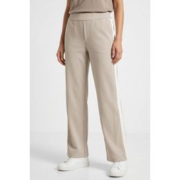 Street One Damen Stoffhose, beige, Gr. 44, unifarben mit Farbeinsatz, Web, Obermaterial: 95% Polyamid, 5% Elasthan. Futter: 100% Polyester, Hosen,