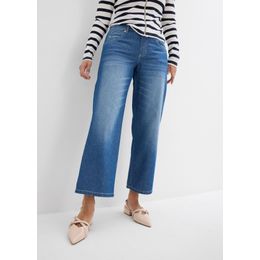 bonprix Damen Straight-Jeans, blau, Gr. 46, Obermaterial: 100% Baumwolle, Jeans, gerader Schnitt, Mid Waist, Cropped-L&auml;nge, Regular Fit