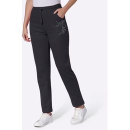 Damen Schlupfhose, schwarz, Gr. 46, unifarben, 60% Baumwolle, 40% Polyester, Hosen