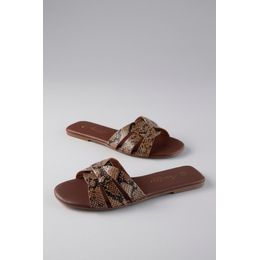 ANISTON SHOES Damen Pantolette, Gr. 36, braun, Lederimitat, Schuhe, Sommerschuh, Flat, schmale Form - NEUE KOLLEKTION