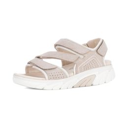 ROLLINGSOFT Damen Sandalette, Gr. 39, beige, Textil, Veloursleder, Schuhe, Keilabsatz, Riemchensandale mit Lochmuster und Ziern&auml;hten, G-Weite