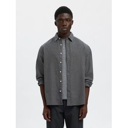 Selected Homme Herren Langarmhemd "SLHREGNOAH BRUSHED TWIST SHIRT LS NOOS", schwarz, Gr. M, unifarben, Web, Obermaterial: 100% Baumwolle, Hemden