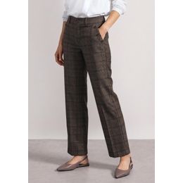 Street One Damen Stoffhose, braun, Gr. 42, kariert, Stoff, 62% Polyester, 33% Viskose, 5% Elasthan, Hosen, High Waist