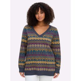 sheego Damen Jacquardpullover "Pullover", bunt, Gr. 56, gemustert, mehrfarbig, 50% Baumwolle, 50% Polyacryl, Pullover