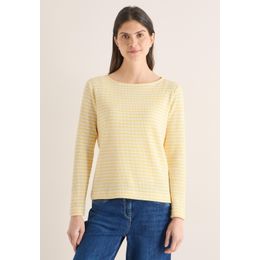 Cecil Damen Langarmshirt, gelb, Gr. XL, gestreift, Stoff, 55% Viskose, 41% Polyester, 4% Elasthan, Shirts, mit U-Boot-Ausschnitt