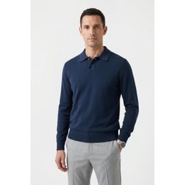 BOSS Orange Herren Polokragenpullover "Asac Cotton Wool", blau, Gr. XL, Strick, Obermaterial: 85% Baumwolle, 15% Kapok, Pullover, mit Logo-Stickerei