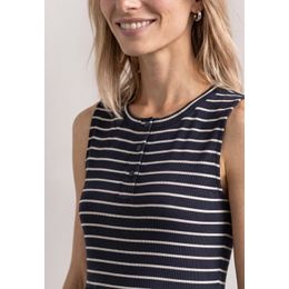 Street One Damen Midikleid, blau, Gr. 42, gestreift, Web, Obermaterial: 62% Polyester, 33% Viskose, 5% Elasthan, Kleider, ommerkleid mit Streifen und