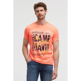 CAMP DAVID Herren Rundhalsshirt, orange, Gr. S, bedruckt, Single Jersey, Material: 65% Polyester, 35% Baumwolle, Shirts, mit Necktape