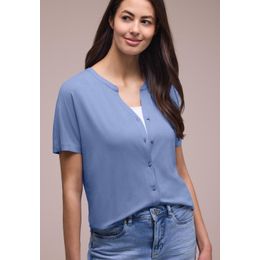 Street One Damen Blusenshirt, blau, Gr. 42, unifarben, Jersey, Obermaterial: 95% Viskose, 5% Elasthan, Shirts, Sommershirt im Tunika-Look