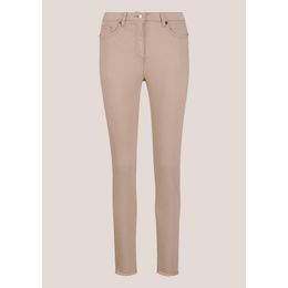 Madeleine Mode MADELEINE Damen Regular-fit-Jeans "Jeans Mid Waist Skinny-Hose mit Fransen", beige, Modern, Gr. 46, Obermaterial: 92% Baumwolle CO. 6% Polyester PES.