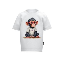 TRIGEMA M&auml;dchen T-Shirt "TRIGEMA T Shirt mit s&uuml;&szlig;em "Baby Affe Junge" Print", wei&szlig;, Basic, Gr. 104, Single Jersey, 100% Baumwolle, Shirts