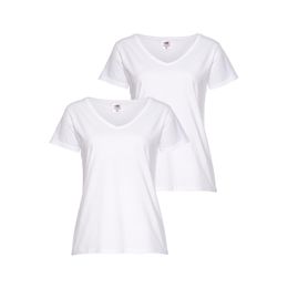 Damen V-Shirt "Lady-Fit Valueweight V-Neck", wei&szlig;, Basic, Gr. L, Fruit of the Loom, unifarben, Single Jersey, Obermaterial: 100% Baumwolle, Shirts