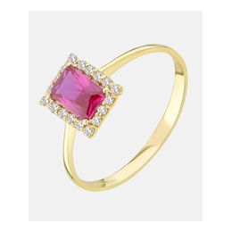 Vanlere Cluster-Ring aus 375 Gelbgold mit Zirkonia mit Rubin | Gr.: 53