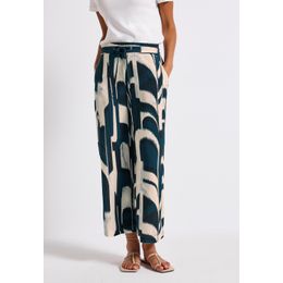 Street One Damen Culotte, blau, Gr. 34, bedruckt, Stoff, 100% Viskose, Hosen, High Waist