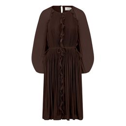Cartoon Chiffonkleid mit R&uuml;schen in Dunkelbraun | Gr.: 42