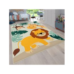 KADIMA DESIGN Kinderteppich waschmaschinenwaschbar Dschungeltiere‐Muster in Beige | Gr.: 160cm rund