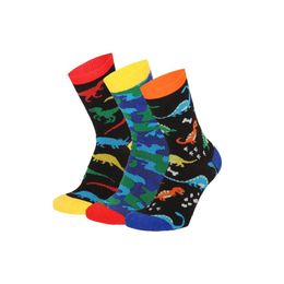 Yuhu Kinder Socken Dino Design 3er Pack Motivsocken in Schwarz | Gr.: 23-26