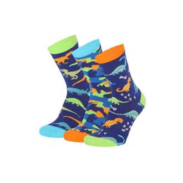 Yuhu Kinder Socken Dino Design 3er Pack Motivsocken in Dunkel-Blau | Gr.: 31-34