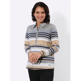 WITT WEIDEN Poloshirt in grau-taubenblau-geringelt | Gr.: 40