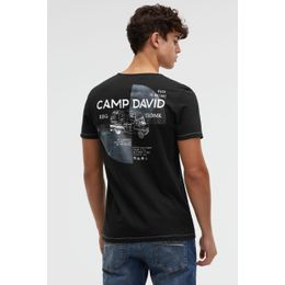CAMP DAVID Herren V-Shirt, schwarz, Gr. S, bedruckt, Single Jersey, Material: 100% Baumwolle, Shirts, aus Baumwolle