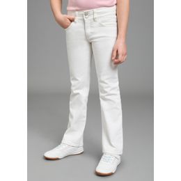 Kangaroos M&auml;dchen Stretch-Jeans "Kangaroos Jeans flared, leicht ausgestellt", wei&szlig;, Gr. 140, bestickt, unifarben, Twill, Obermaterial: 98% Baumwolle,